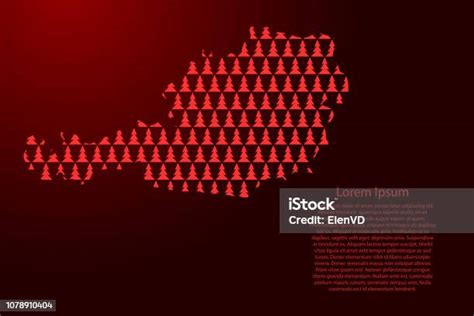 오스트리아 지도 개요 배너 포스터 인사말 카드에 대 한 붉은 크리스마스 나무와 행복 한 새 해 장식 패턴에서 도식 벡터 일러스트입니다 개념에 대한 스톡 벡터 아트 및 기타