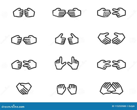 Set Of Gesture Icons With Two Hands Outline Style Vector Stock
