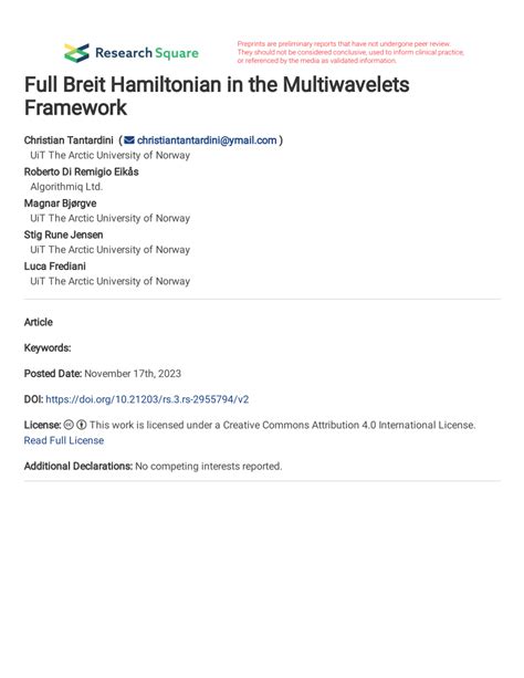 PDF Full Breit Hamiltonian In The Multiwavelets Framework