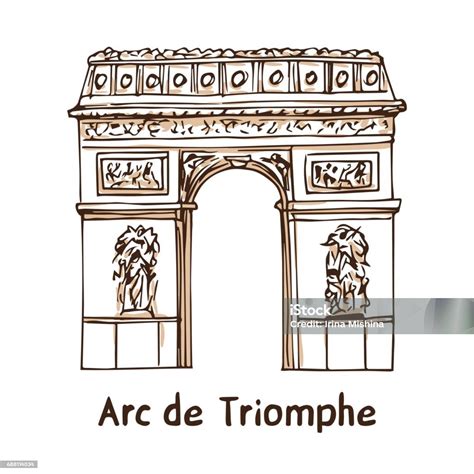 아크 드 트라이 옴 프 파리스 손으로 그린 파리 랜드마크의 벡터 일러스트 레이 션 개선문 파리에 대한 스톡 벡터 아트 및 기타