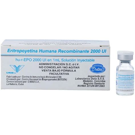 Eritropoyetina Humana Recombinante 2 000 U I Vial X 1 Ml