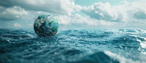 Earth Submerged In Ocean Waves Premium Ai Generated Image