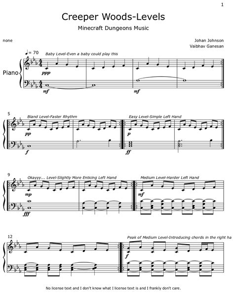 Creeper Woods Levels Sheet Music For Piano