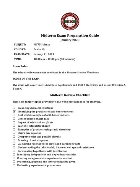 Grade 10 Midterm Checklist Pdf