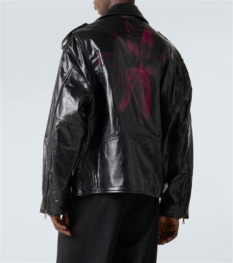Leather Biker Jacket In Black Dries Van Noten Mytheresa
