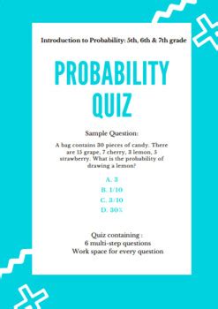 Probability Quiz By Kel S Stuff Teachers Pay Teachers