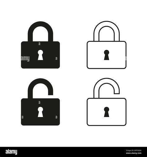 Lock And Unlock Icons Black And White Vector Padlock Silhouette Set Security Symbol Design