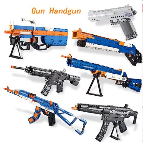 하이테크 시리즈 권총 리볼버 권총 총알 발사 가능 빌딩 블록 장난감 세트 Diy 모델 어린이 소년 선물블록