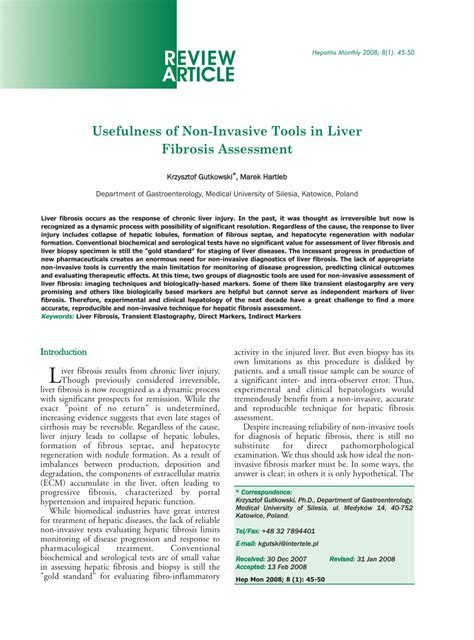 Pdf Non Invasive Methods Of Liver Fibrosis Assessment Current Possibilities And Future