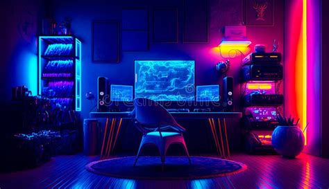 Room With Chair Desk And Computer Monitors Generative Ai Stock Illustration Illustration Of