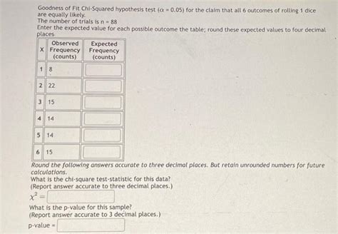 Solved Goodness Of Fit Chi Squared Hypothesis Test α 0 05