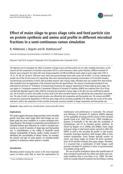 Pdf Effect Of Maize Silage To Grass Silage Ratio And Feed Particle