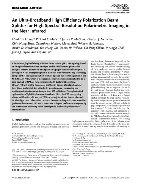 Pdf An Ultra‐broadband High Efficiency Polarization Beam Splitter For High Spectral Resolution