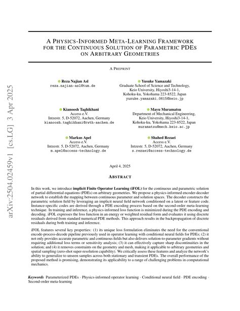 Pdf A Physics Informed Meta Learning Framework For The Continuous Solution Of Parametric Pdes