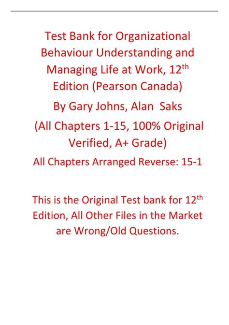organizational behaviour understanding and managing life at work 12th