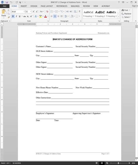 Employee Change Of Address Form Template At Patrick Lakes Blog