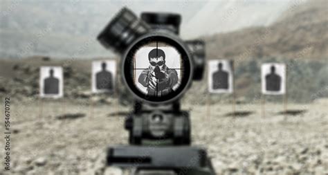 Sniper Rifle Scoping Target View Image Of A Rifle Scope Sight Used For Aiming With A Sniper