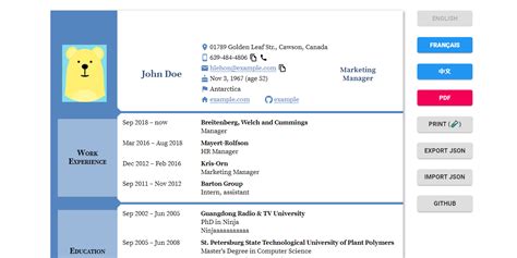Github Tomchen React Printable Cv Printable Multi Language Web Curriculum Vitae Resume