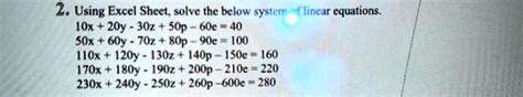 2 Using Excel Sheet Solve The Below System Linear E Solvedlib