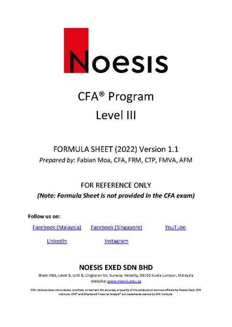 Cfa Level 3 Formula Sheet No Print Cfa® Program Level Iii Formula Sheet 2022 Version 1