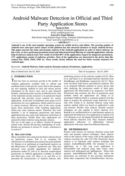Android Malware Detection In Official And Third Party Application Stores Pdf