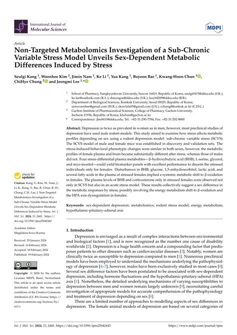 Pdf Non Targeted Metabolomics Investigation Of A Sub Chronic Variable