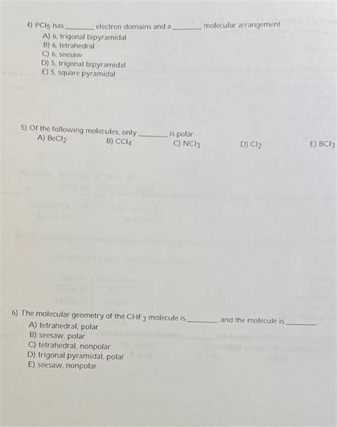 Solved 4 PCl5 Has Electron Domains And A Molecular Chegg Com