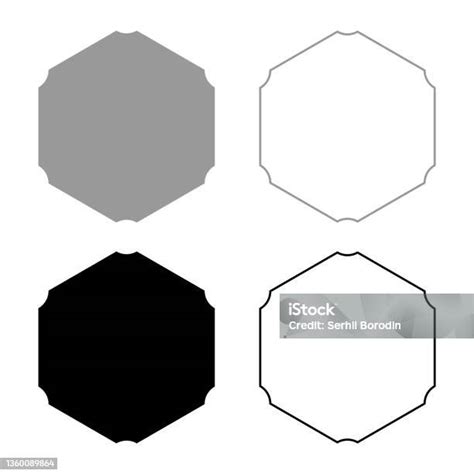 둥근 모서리 세트 아이콘 회색 블랙 컬러 벡터 일러스트 이미지 플랫 스타일 솔리드 필 윤곽 선 얇은 육각형 0명에 대한 스톡 벡터 아트 및 기타 이미지 Istock