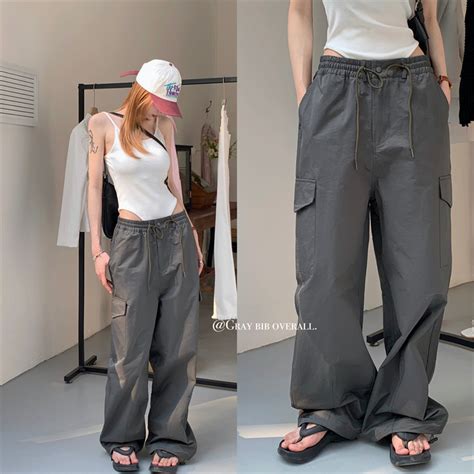 차콜 데일리 카고팬츠 스트링 청 카고팬츠 와이드팬츠 힙 스트릿 유니크 빈티지 y k 힙합 댄스 댄서 무대의상 공연의상 카고바지 포켓 데님팬츠 에이블리
