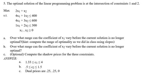 Solved 5 The Optimal Solution Of The Linear Programming