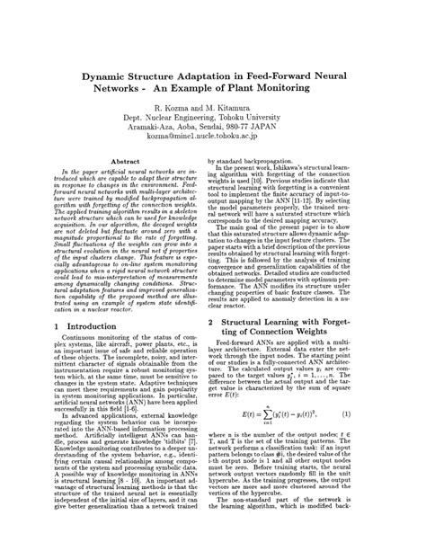 Pdf Dynamic Structure Adaptation In Feedforward Neural Networks An