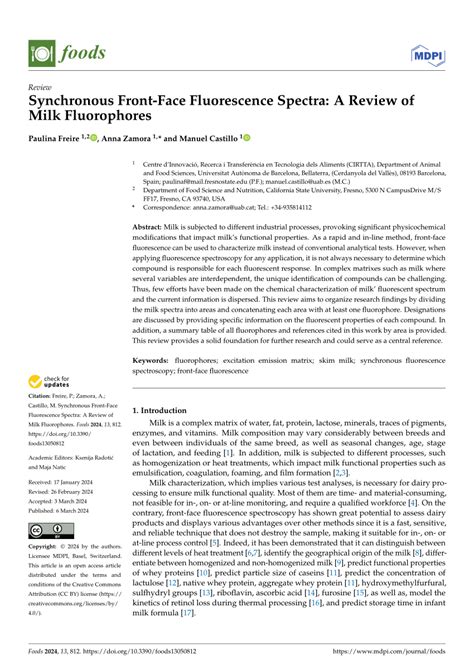 Pdf Synchronous Front Face Fluorescence Spectra A Review Of Milk Fluorophores