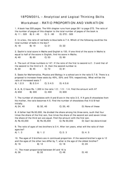 Ratio Proportion And Variation 1 8 Pd M 3 0 1 L A N A L Y T I C A L A N D Lo G I C A L Th I