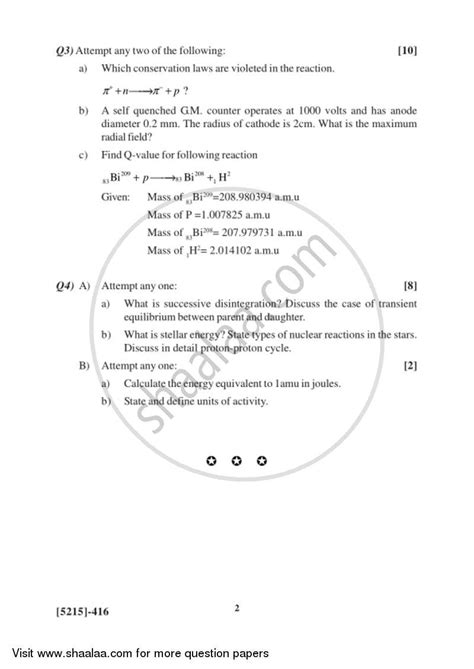 Nuclear Physics 2017 2018 B Sc Physics Semester 6 Tybsc 2013 Pattern Question Paper With Pdf