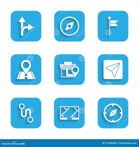 Set Location With Store Gps Device Map Compass Infographic Of City Navigation Route Location