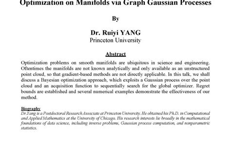 department of mathematics seminar on applied mathematics optimization on manifolds via graph