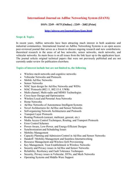International Journal On Adhoc Networking Systems Ijans Pdf