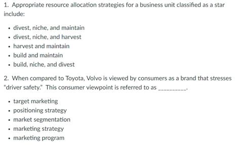 Solved 1 Appropriate Resource Allocation Strategies For A