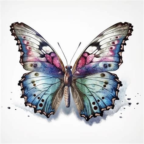 흰색 배경 젖은 브러시 그림 생성 Ai에 수채화 나비 클립 아트 프리미엄 사진