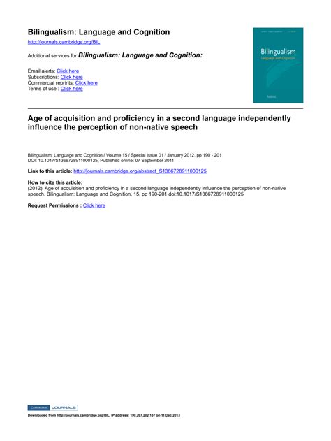 Pdf Age Of Acquisition And Proficiency In A Second Language