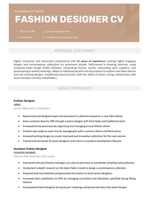 Fashion Designer Cv Example And 35 Skills For 2025