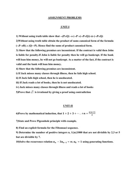 Discrete Mathematics Assignment Problems