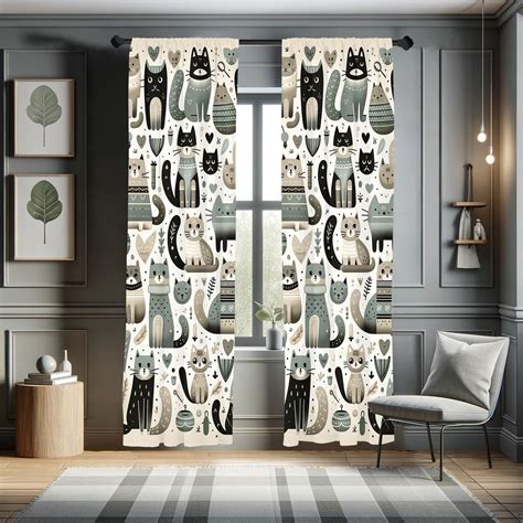 Ambesonne Cats Curtains 2 Panel Set Modern Scandi Kitten Pattern Pair Of 28 X 95 Pale