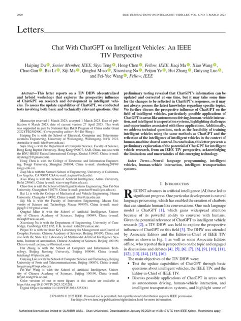 Chat With Chatgpt On Intelligent Vehicles An Ieee Tiv Perspective Pdf Privacy Cognition