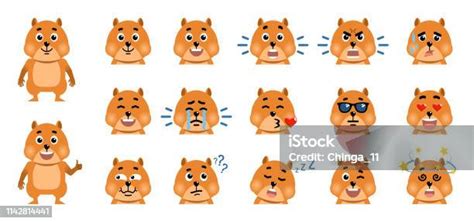 만화 햄스터 이모티콘 세트입니다 다양 한 표정을 보여주는 재미 있는 햄스터 아바타 행복 하 고 슬픈 화가 웃 고 심각 하 고 졸