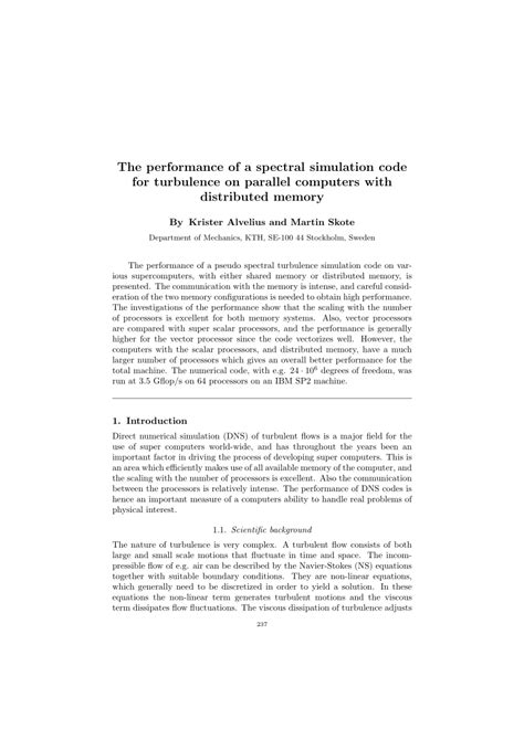 Pdf The Performance Of A Spectral Simulation Code For Turbulence On Parallel Computers With