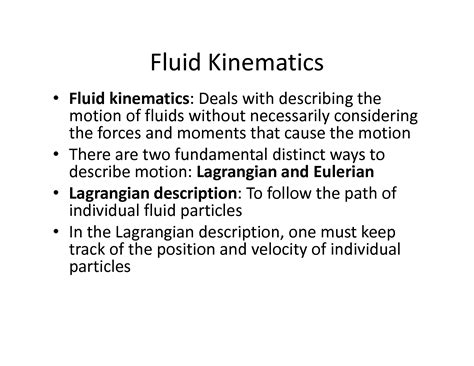 SOLUTION Lagrangian And Eulerian Description Of Flow Studypool