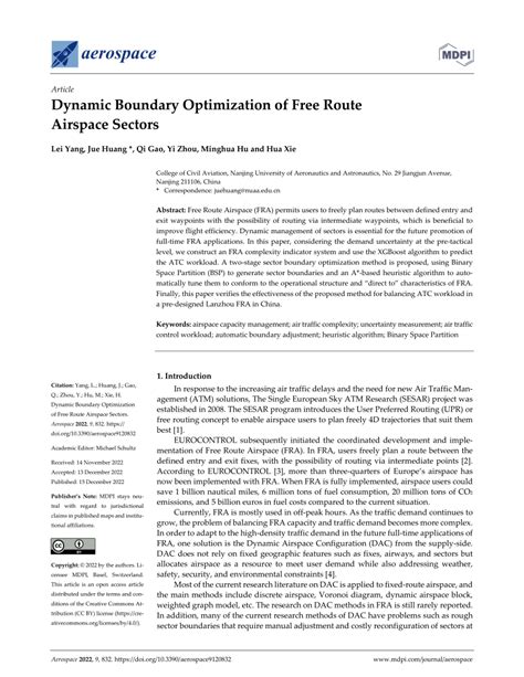 Pdf Dynamic Boundary Optimization Of Free Route Airspace Sectors