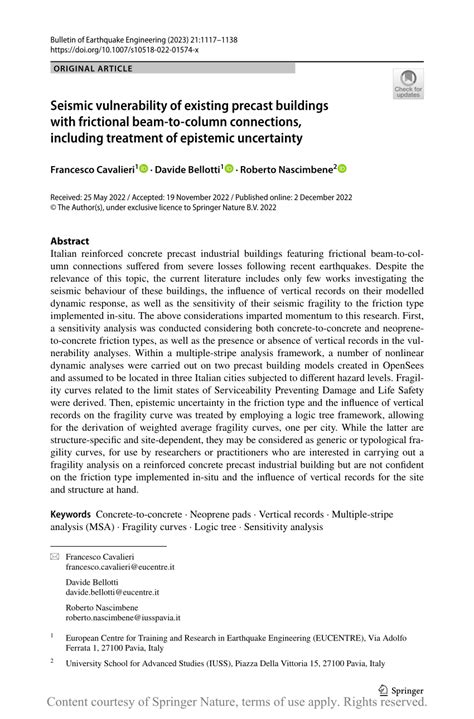 Seismic Vulnerability Of Existing Precast Buildings With Frictional