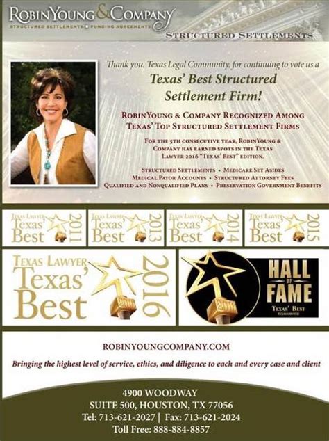 Robinyoung And Company Recognized Among Texas Top Rated Structured Settlement Firms For The 5th